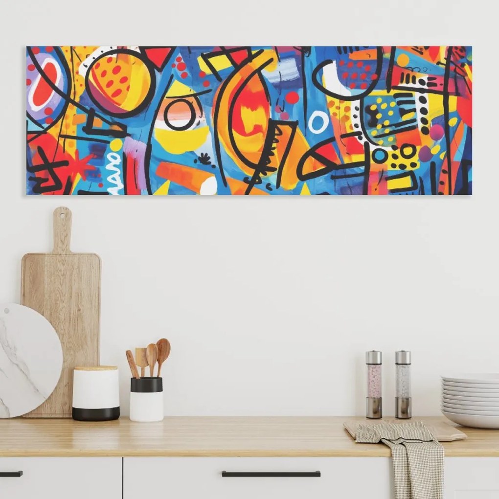 Obraz na plátně - Abstrakce s černými čarami Pop Art FeelHappy.cz Velikost obrazu: 210 x 70 cm