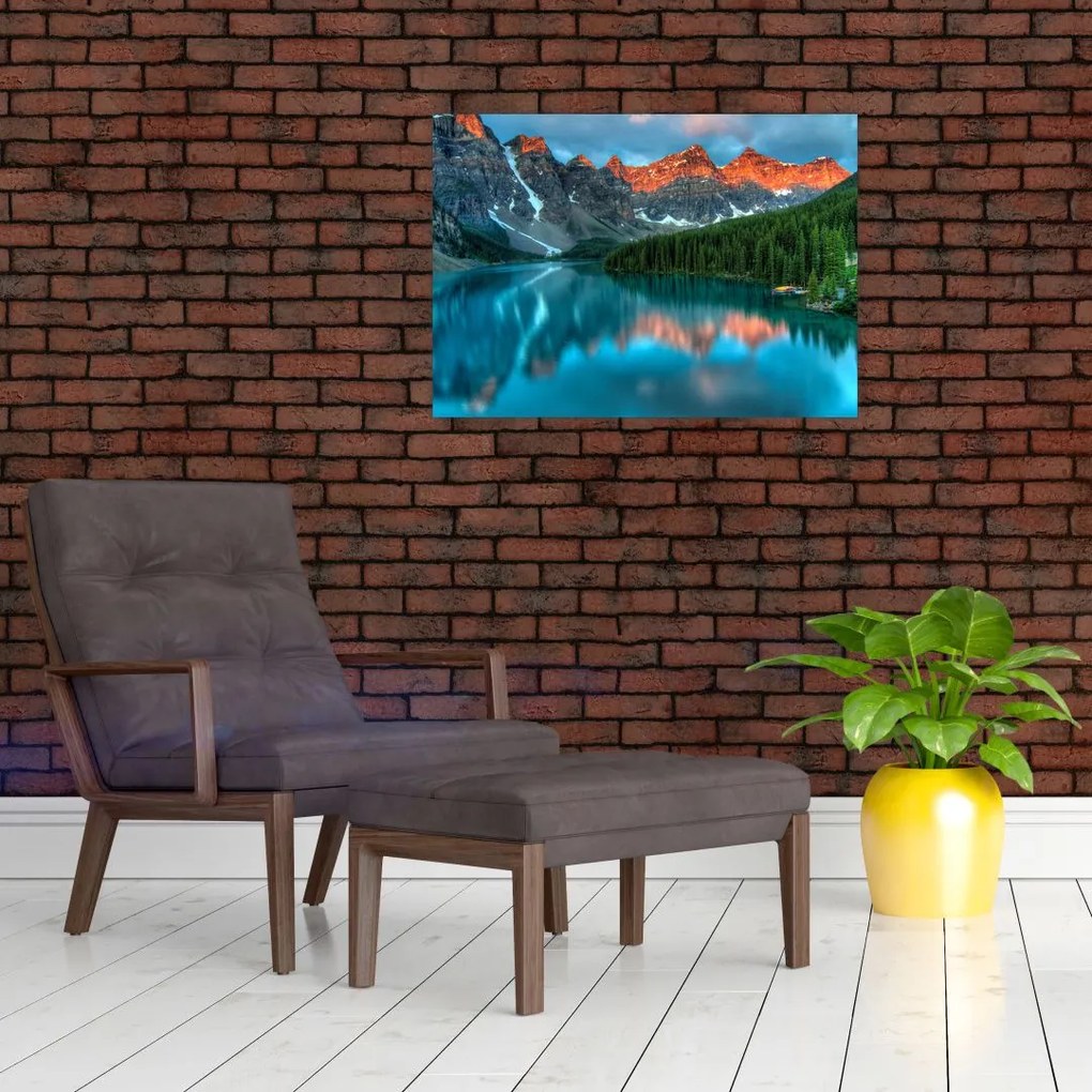 Skleněný obraz tyrkysového jezera (70x50 cm)