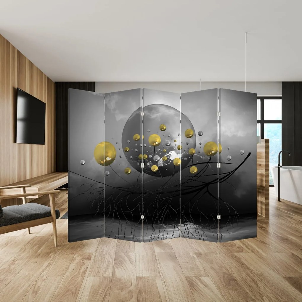 Paraván - Zlaté abstraktní koule (210x170 cm)