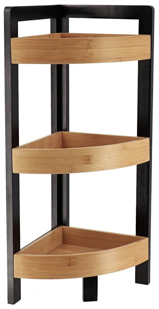 Polička do koupelny Black Bamboo 3, černá/s dřevěnými prvky