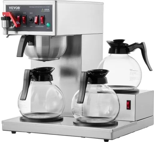 Komerční překapávací kávovar na 2,8 l se 3 skleněnými – 1,8 l, skleněná karafa
