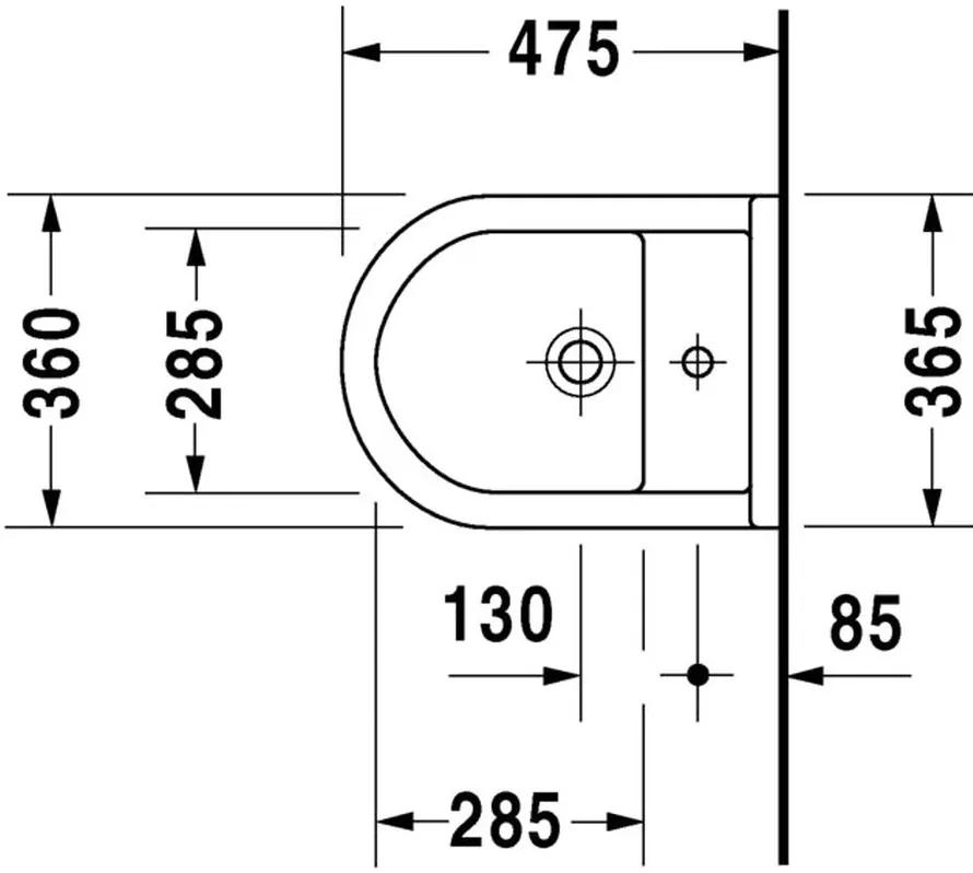 Duravit Starck 3 - Závěsný bidet Compact, 1 otvor pro armaturu propíchnutý, 360 x 475 mm, bílý 2231150000