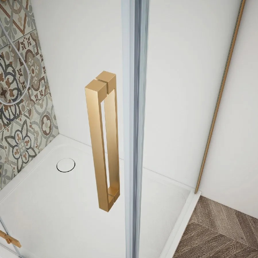 Gelco Trinity Gold Matt čtvercový sprchový kout 80 x 80 x 200 cm otevírací levá zlatá sklo čiré GT5680-80CL-G