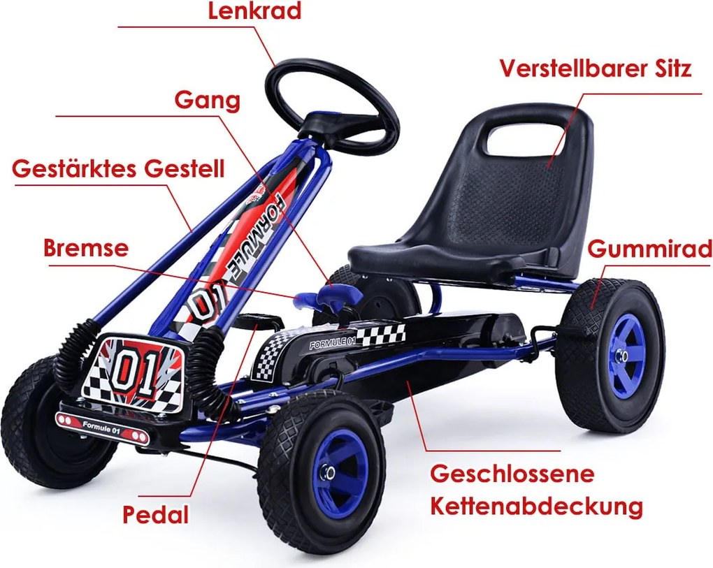 Costway Pedal Gokart Racing Dětské auto pedál vozidla Cart Seat Gocart