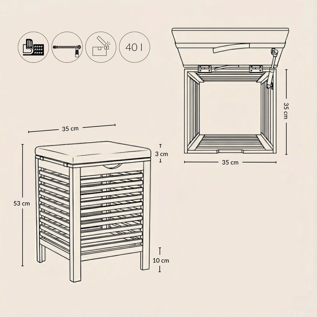 Bambusový koš na prádlo se sedátkem DISA, 40 l