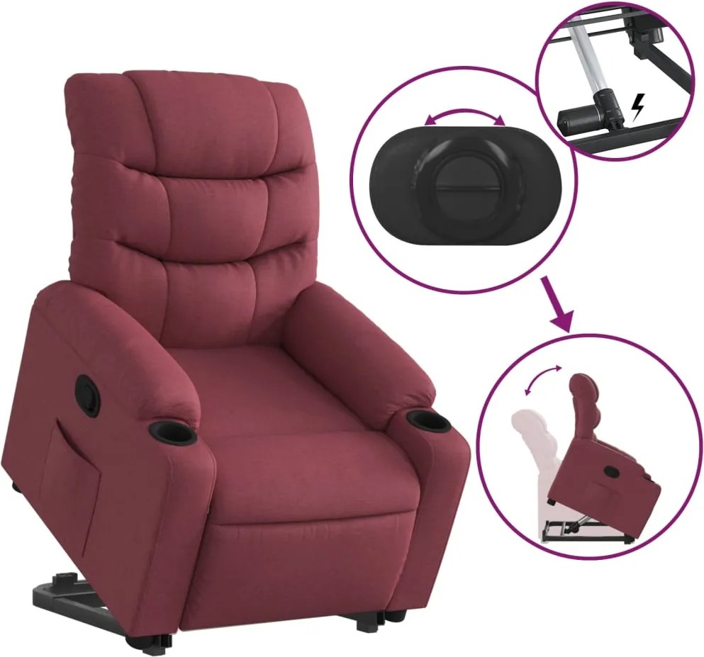 Zvedací polohovací křeslo vínové textil 3206648