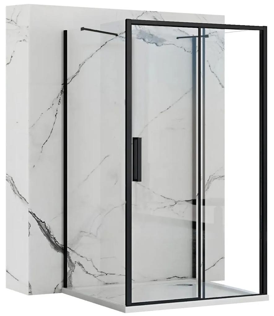 Rea Rapid Slide Wall, 3-stěnný sprchový kout s posuvnými dveřmi 120 (dveře) x 100 (stěna) x 195 cm, 6mm čiré sklo, černý profil, KPL-09882