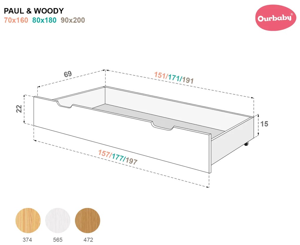 Ourbaby Guardy Boulder White bílá postel bez úložného prostoru 160x70 cm