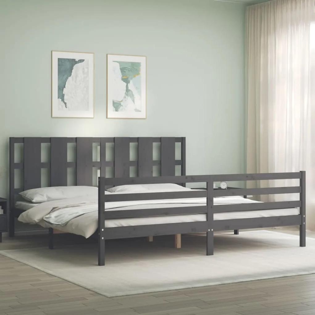 Rám postele s čelem šedý 200 x 200 cm masivní dřevo,  3194138
