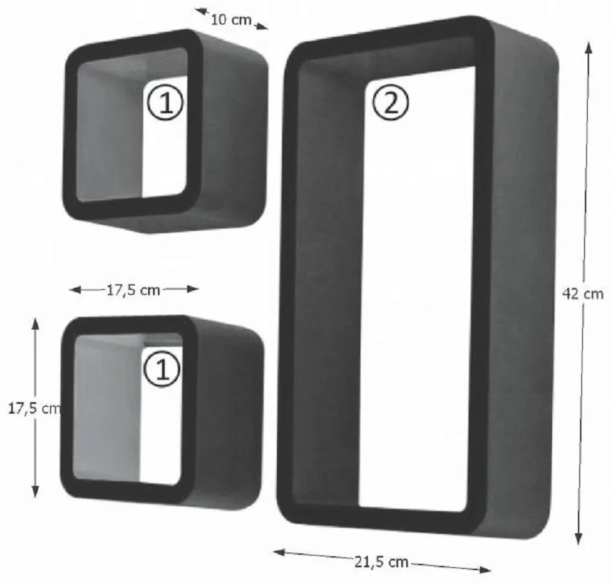 Tempo Kondela Moderní sada tří černých zaoblených polic Trix