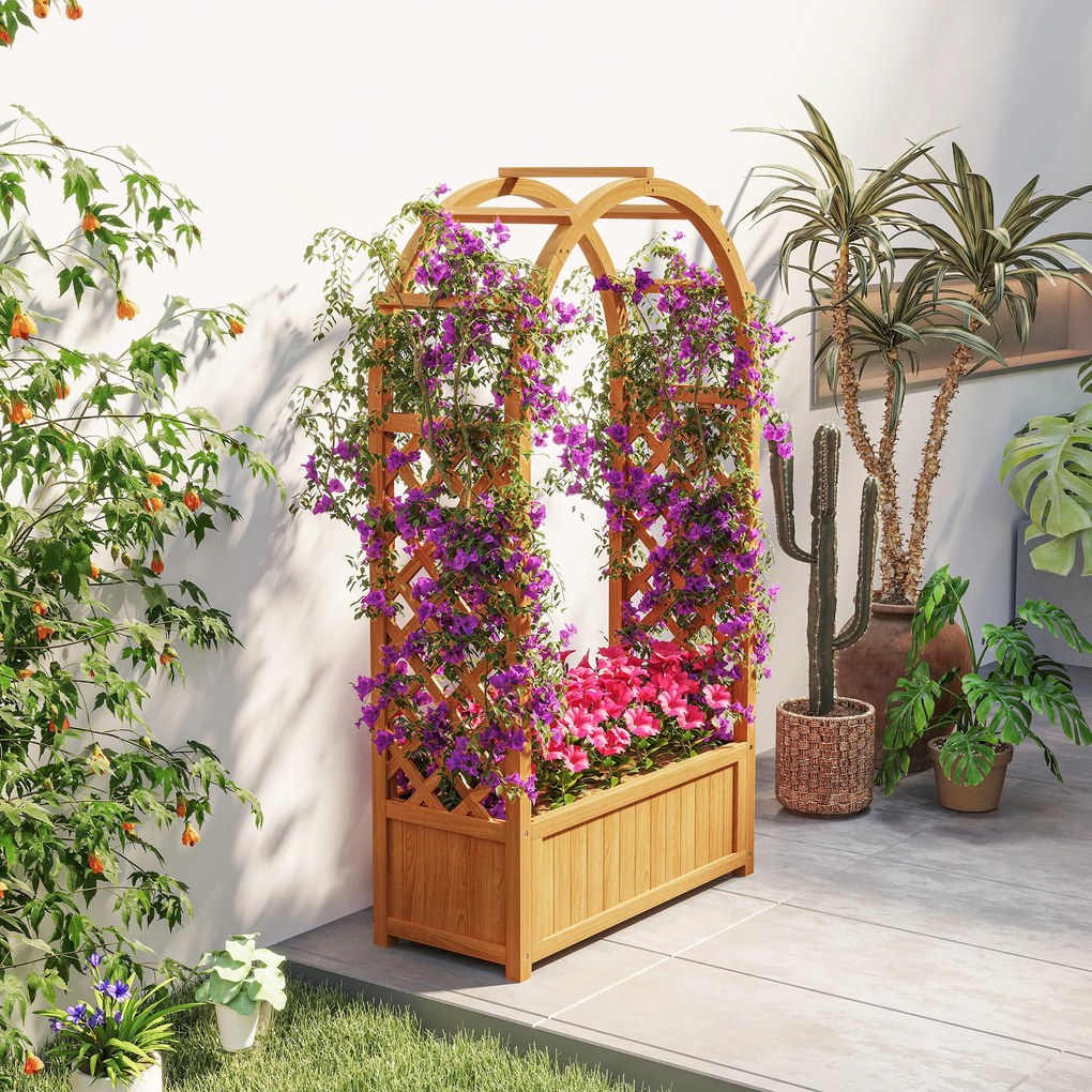 Vyvýšený záhonový truhlík s mříží, zakřivená střecha mřížového květináče dřevo 83 x 36 x 145 cm světle hnědá barva