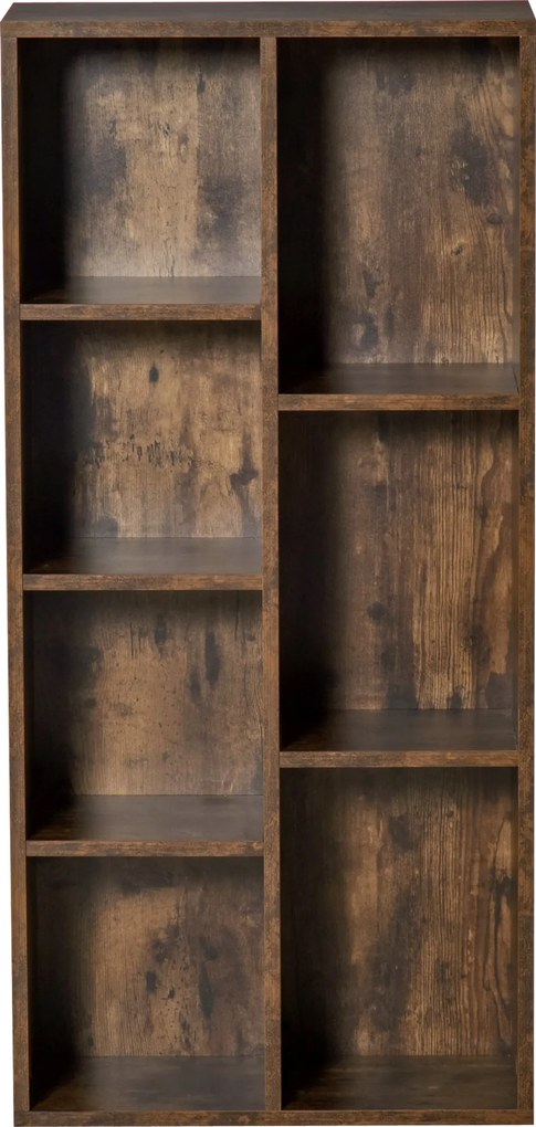 HOMCOM Dřevěná knihovna s 7 úložnými prostory pro rostliny a dokumenty do obývacího pokoje, ložnice, kanceláře 50x24x106 cm Rustikální hnědá | Aosom