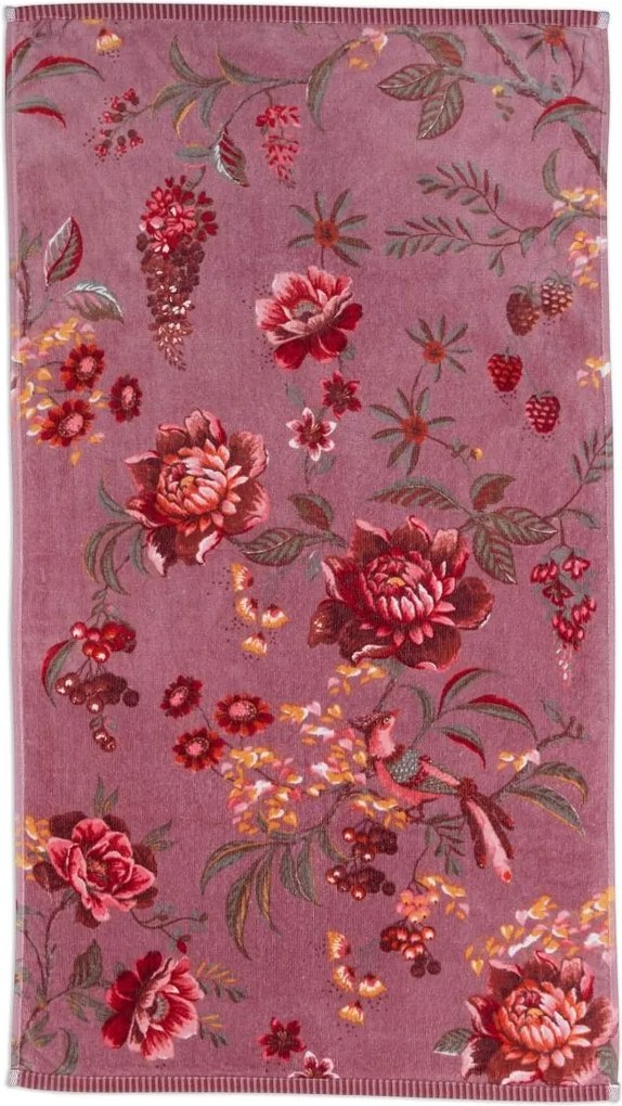 Pip Studio ručníky z bavlněného froté Secret Garden, mauve (Luxusní ručníky z bavlněného froté v designu Secret Garden v barvě mauve)