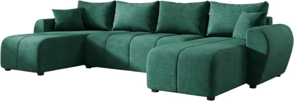 Rozkládací oboustranná sedací souprava do U SEVIO 311x145 cm, lahvově zelená + 2 polštářky ZDARMA