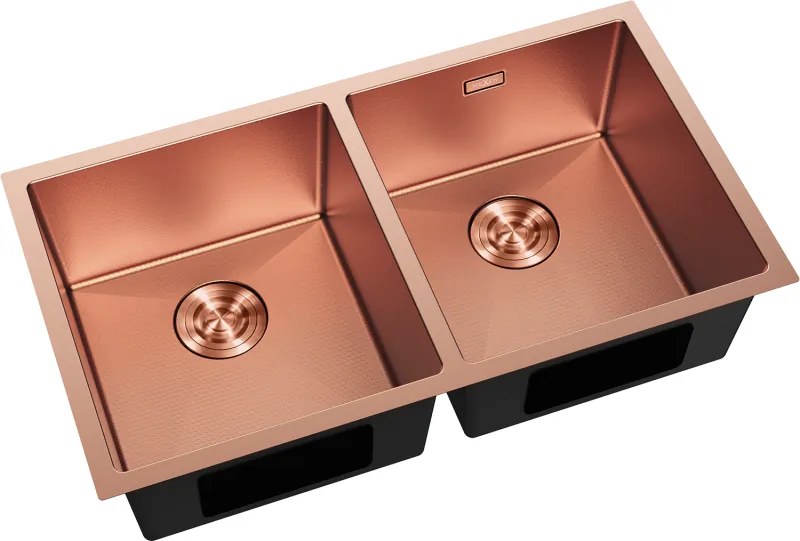 Mexen Binox, 2-komorový nerezový dřez 800 x 450 mm, broušená měď, vzor voština, 6421802000-65HC