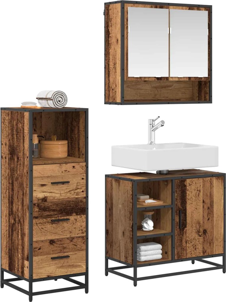 Sada koupelnového nábytku 3 ks Staré dřevo 65 x 33 x 60 cm 3402369