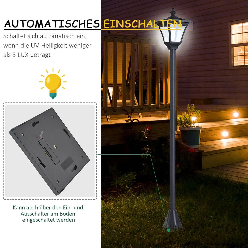 Outsunny Solární lucerna Zahradní lucerna Cestovní světlo s LED 10 lumenů Černá 15 x 120cm