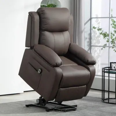 HOMCOM Elektrické křeslo ke vstávání elektrické relaxační křeslo s opěrkou nohou, dálkovým ovládáním a 2 kapsami 76x90x105 cm, hnědé