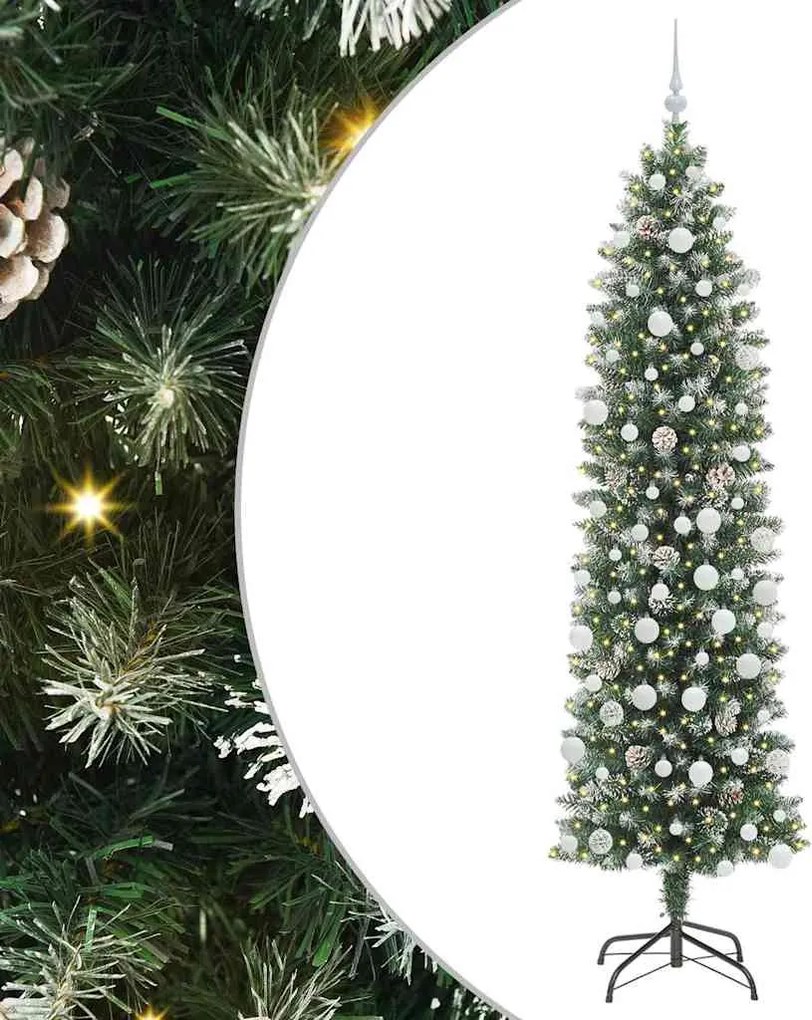 Umělý štíhlý vánoční strom Zelená a bílá 210 cm 3395308
