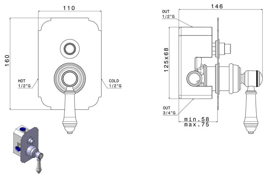 Podomítková sprchová baterie v bronzové barvě (2 výstupy) Vienna – Sapho