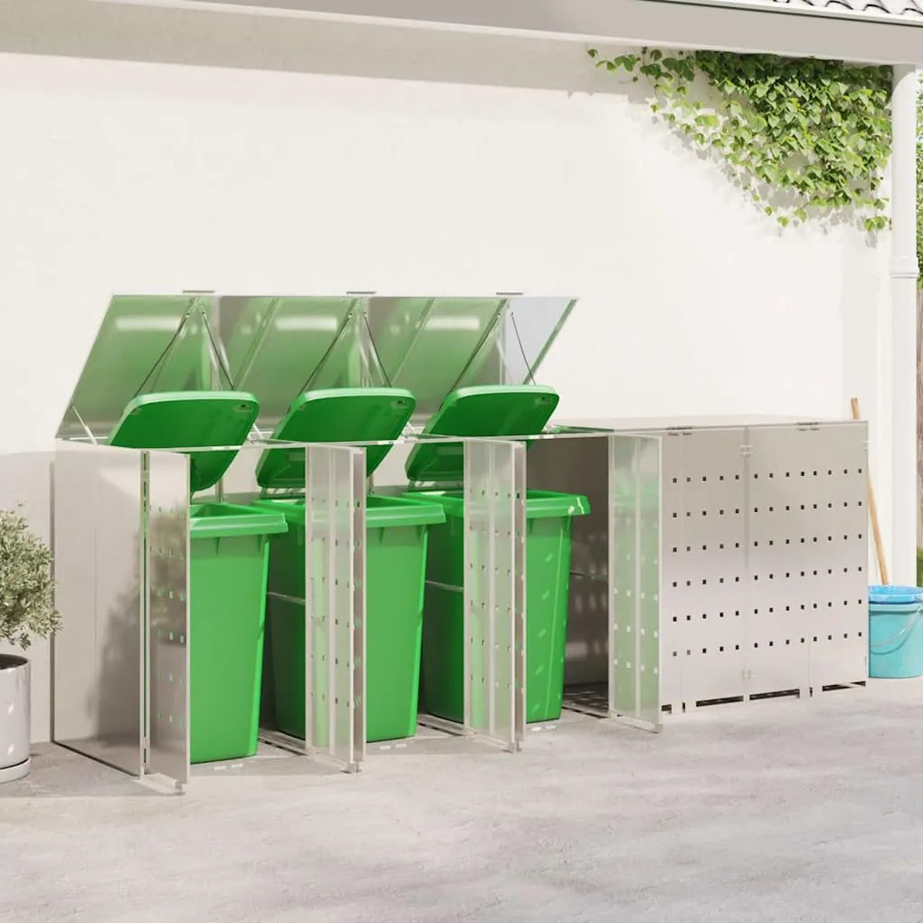 Úložný box na 3 popelnice Nerezová ocel Stříbrná 3394791