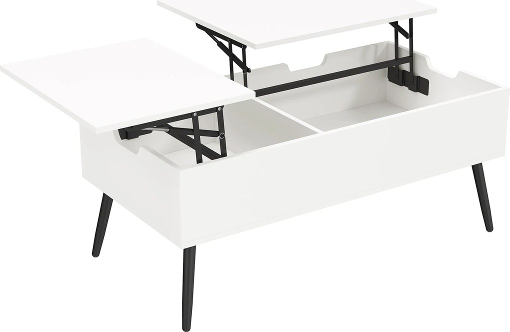 HOMCOM konferenční stolek s výsuvnými deskami a skrytým úložným prostorem, moderní kovové nohy — 100 x 50 x 43,6–58 cm, bílý