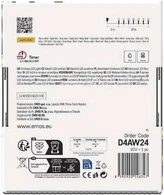 Vánoční osvětlení EMOS D4AW24 180LED řetěz 18m teplá bílá programy s časovačem