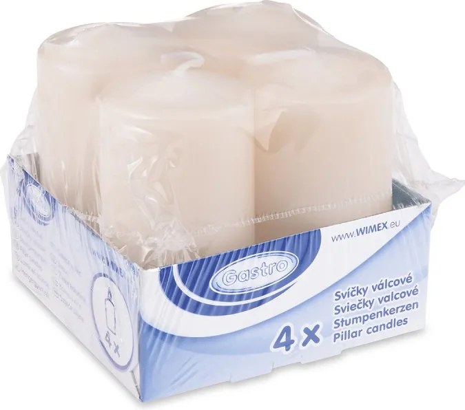 Wimex 33100 - válcová svíčka 40 × 80 mm, bílá - 4 ks