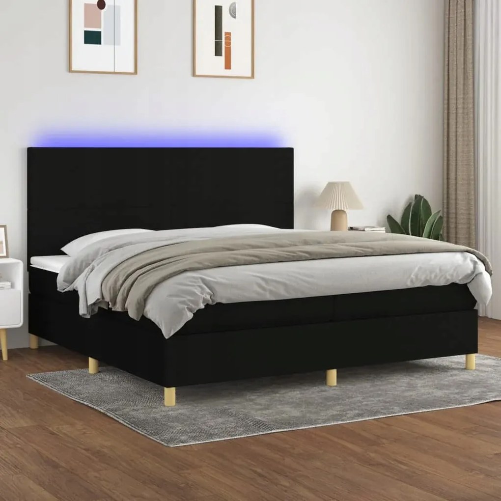 Fionshop 264251662 Box spring postel s matrací a Led černá 200x200 cm tex