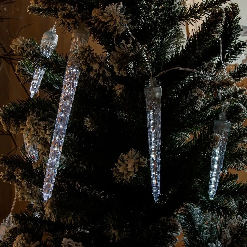 LED vánoční girlanda do interiéru, padající sníh, 1,7 m, ledově bílá, čirý kabel, IP20