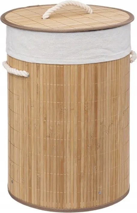 Koš na prádlo Bamboo, kulatý s víkem, 48L
