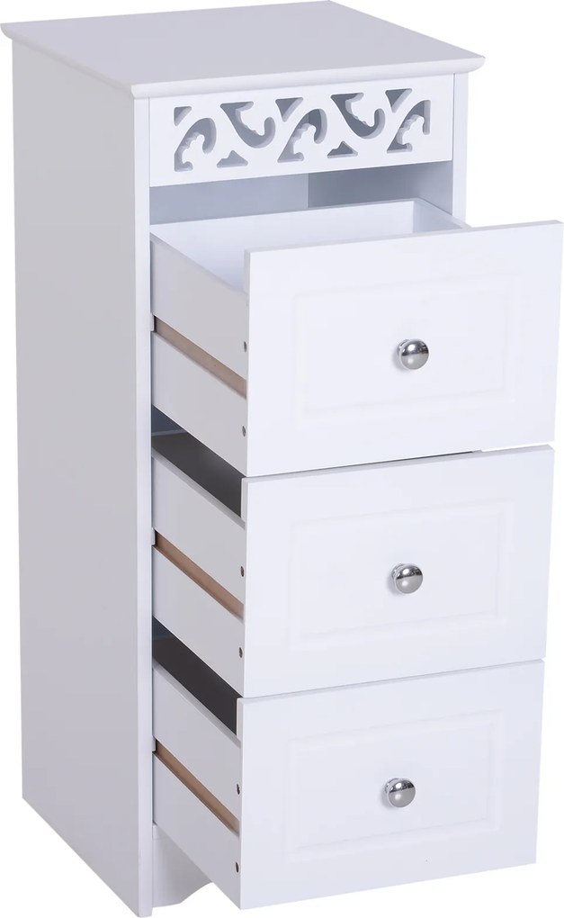 HOMCOM Bílý Úložný Skříňka se 3 Zásuvkami pro Kuchyň, Jídelnu, Obývací Pokoj, Ložnici a Koupelnu 29,8x29,8x68,5 cm