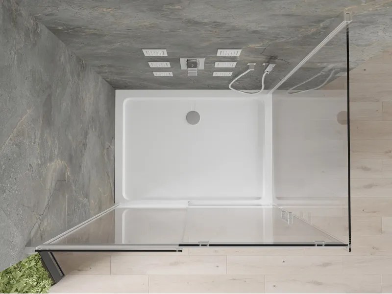 Mexen Omega posuvný sprchový kout 140 x 100 cm, 8mm sklo, chromový profil-čiré sklo + slim sprchová vanička 5cm, 825-140-100-01-00-4010