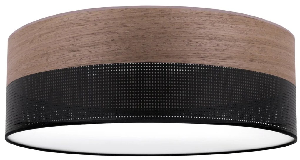 Stropní svítidlo Wood, 1x hnědá ořechová dýha/černé plastové stínítko, (bílé plexisklo), (fi 40cm)