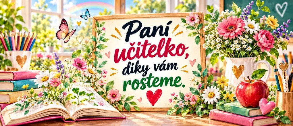 Srdcem darované Hrnek pro paní učitelku – Paní učitelko, díky vám rosteme. ❤️ – 300 ml
