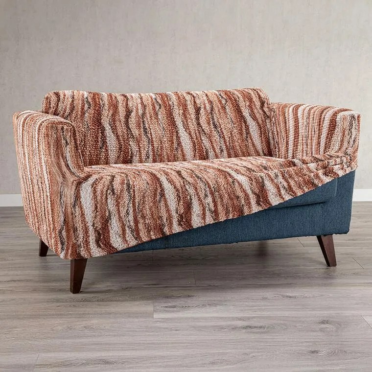 Bielastické potahy OCEANO NOVÉ cihlové trojkřeslo s dřevěnými rukojeťmi (š. 150 - 200 cm)