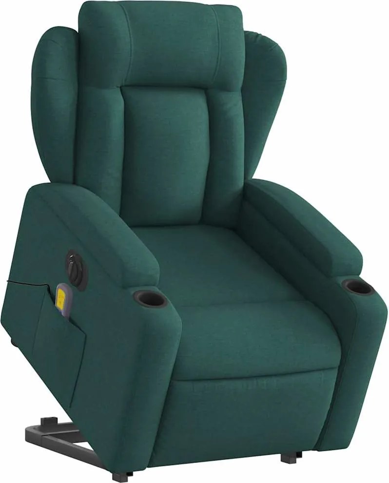 Elektrické zvedací masážní polohovací křeslo zelené textil 3204524