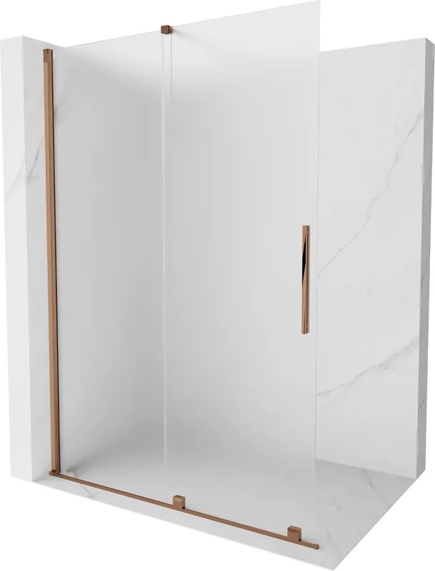 Mexen Velar, sprchová zástěna s posuvnými dveřmi Walk-in 140 x 200 cm, 8mm sklo námraza, růžové zlato, 871-140-000-33-60