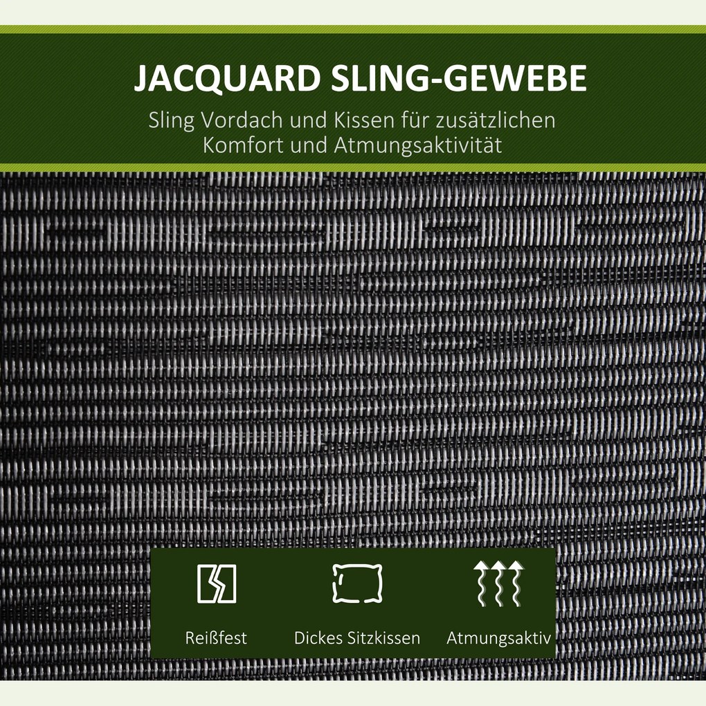 Houpačka Hollywood, 3místná zahradní houpačka, nastavitelná sluneční stříška, šedá Texteline 200 x 120 x 170 cm