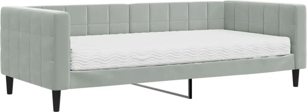 Válenda s matrací světle šedá 90 x 200 cm samet 3196667