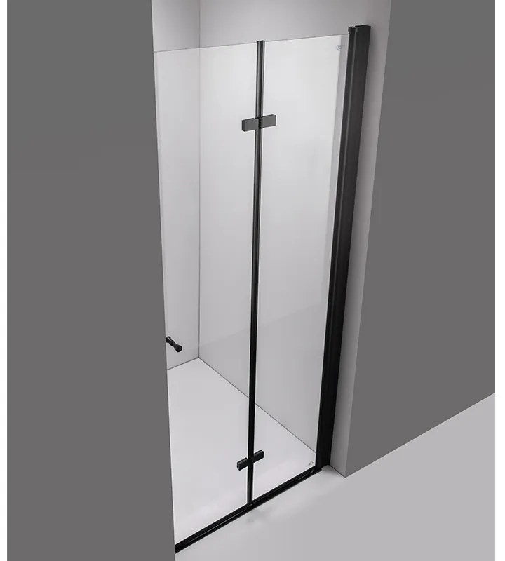 BPS-koupelny Zalamovací otočné sprchové dveře HYD-JSD01 130 černá/transparent pro instalaci do niky