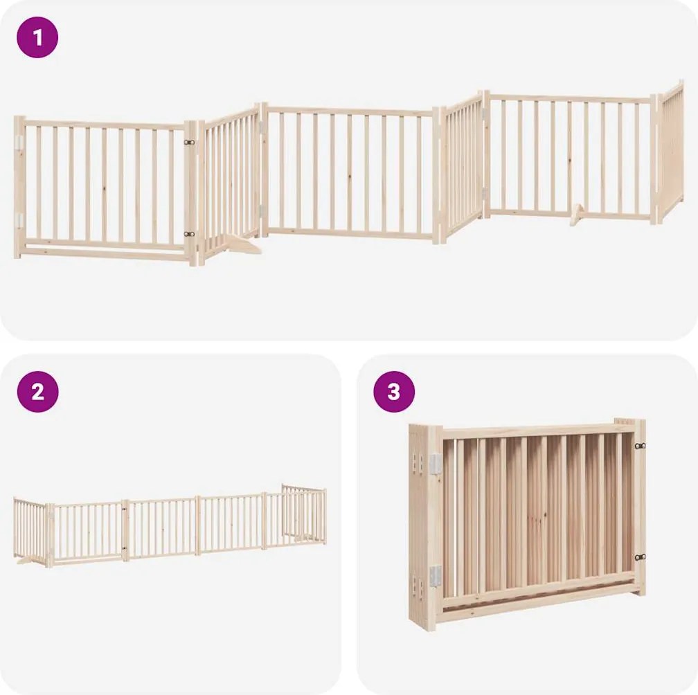 Zábrana pro psy s dvířky skládací 6 panelů 480 cm topol 3155721