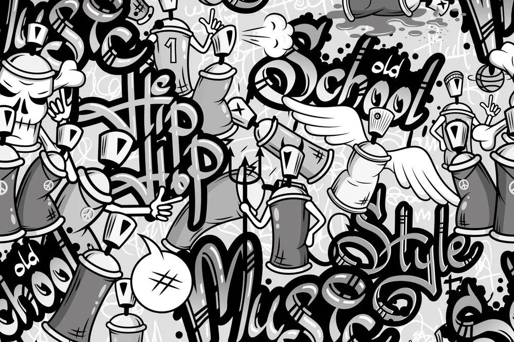 Tapeta Hip hop street art v černobílém provedení - 150x100 cm