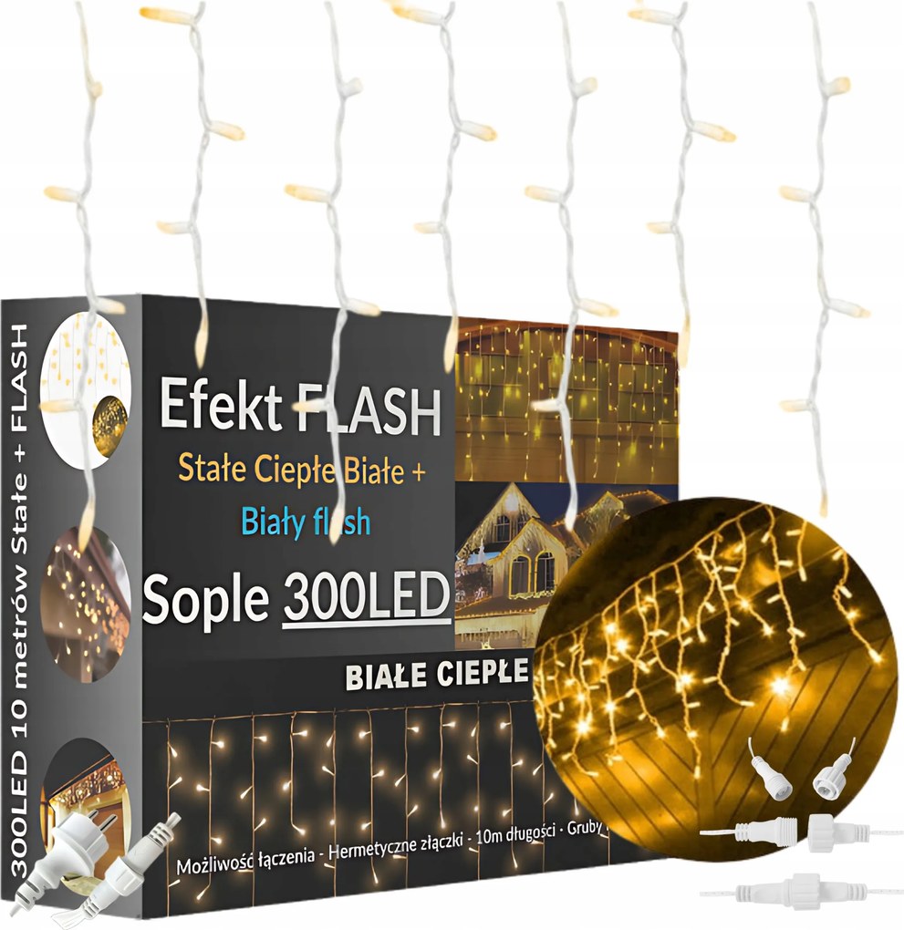 Sople Flash 300LED Venkovní Vánoční Světla S Bleskem Světelný Závěs