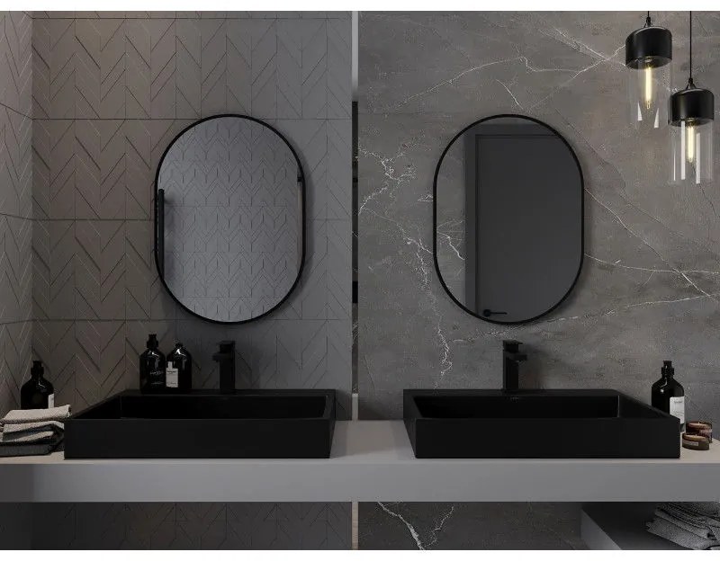 Mexen Loft, oválné koupelnové zrcadlo 70 x 50 cm, barva rámu černá matná, 9851-070-050-000-70