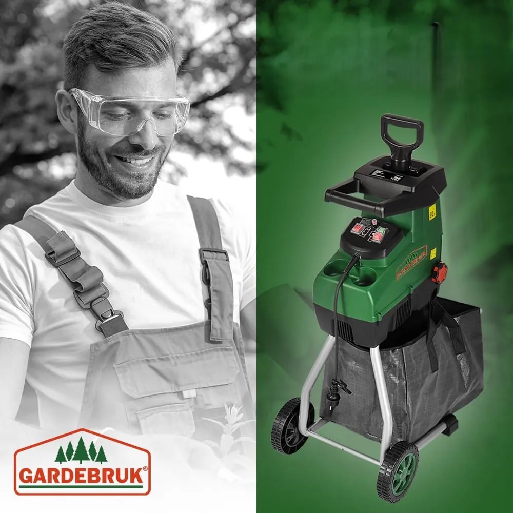 Zahradní štěpkovač/drtič DIOX+2x 60l pytel, 3100W černá/zelená Gardebruk