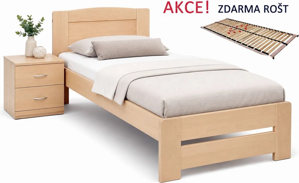 Postel s roštem Justina, 90x210cm, masiv buk