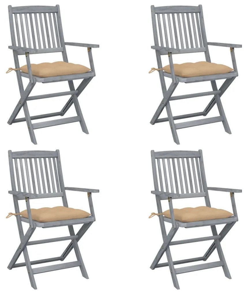 3064527 vidaXL Skládací zahradní židle s poduškami 4 ks masivní akáciové dřevo
