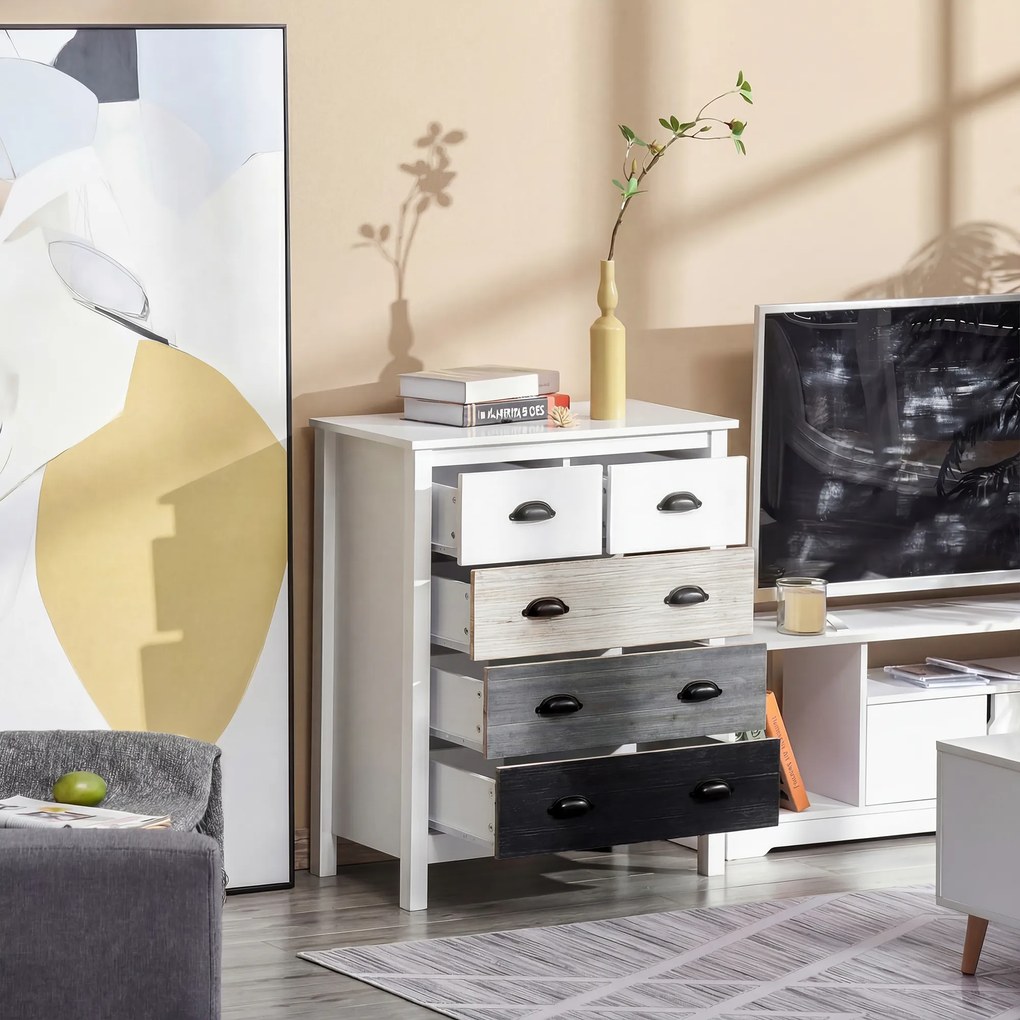 HOMCOM Komoda Úložná skříňka s 5 zásuvkami Ochrana proti překlopení do ložnice Obývací pokoj v bílé barvě 70x38x85cm