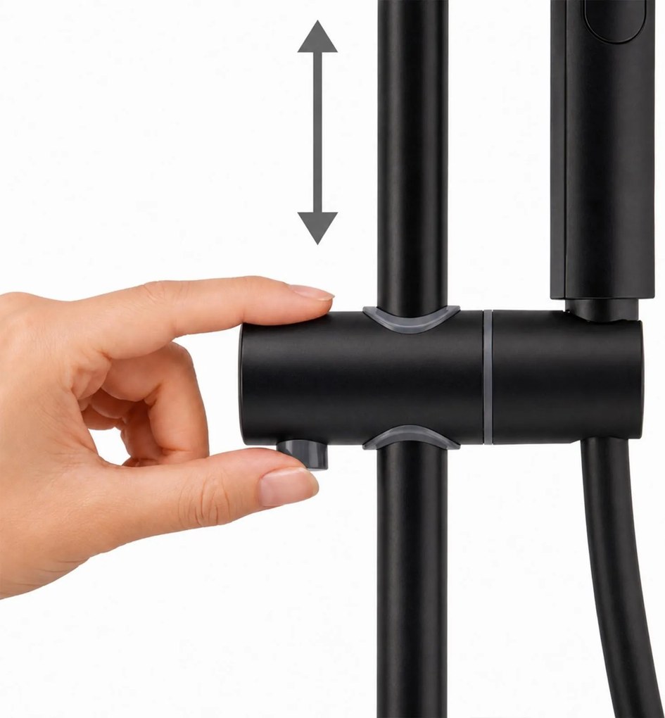 Erga Dubaj, sprchový set s baterií a hlavovou sprchou 23 cm, černá matná, ERG-YKA-BP.DUBAJ23-BLK